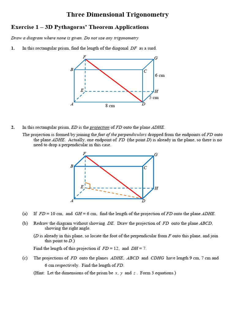 Exercise 1 - 3D Pythagoras' Theorem Applications | PDF | Latitude ...