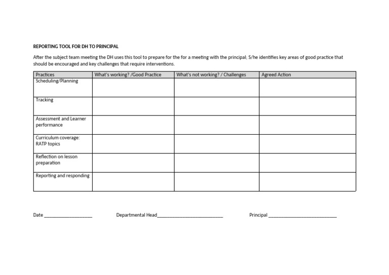 DH Reporting Tool for Principal Meetings | PDF