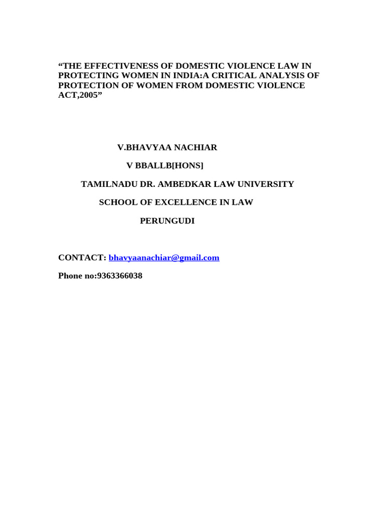 Effectiveness of Domestic Violence Law in India | PDF