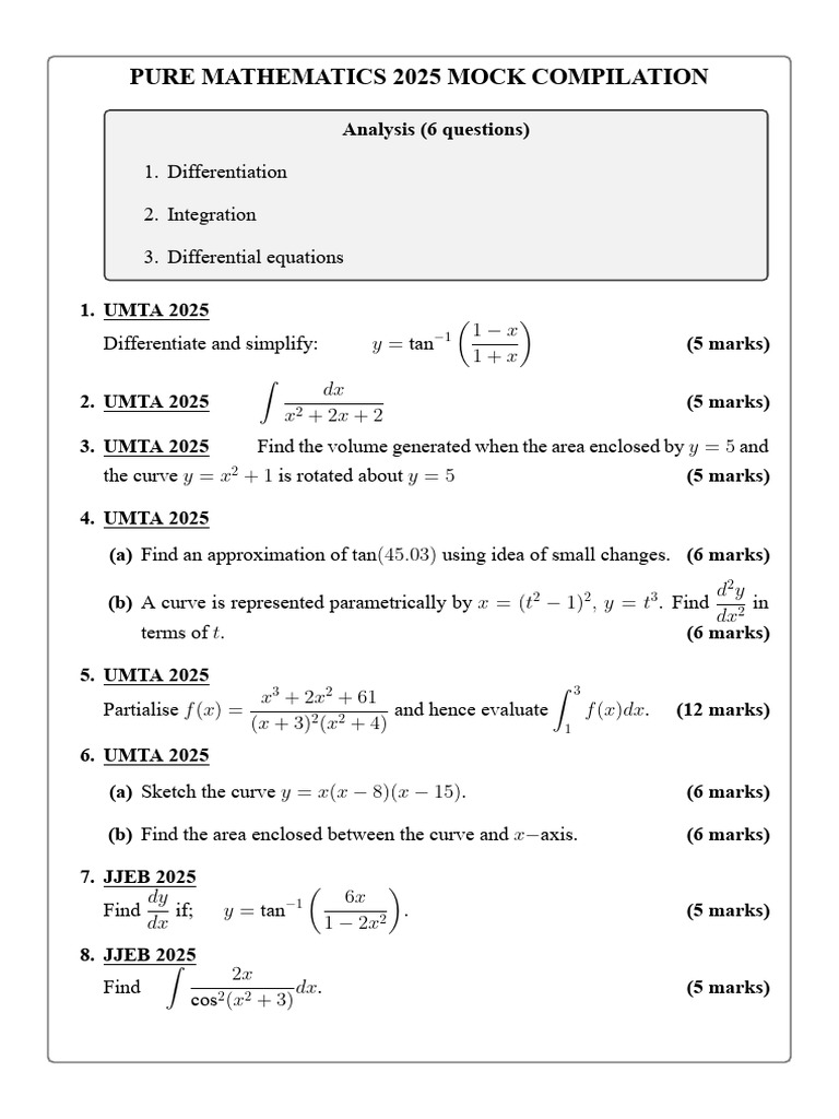 Pure Mathematics 2025 Mock Exam Compilation | PDF | Line (Geometry ...