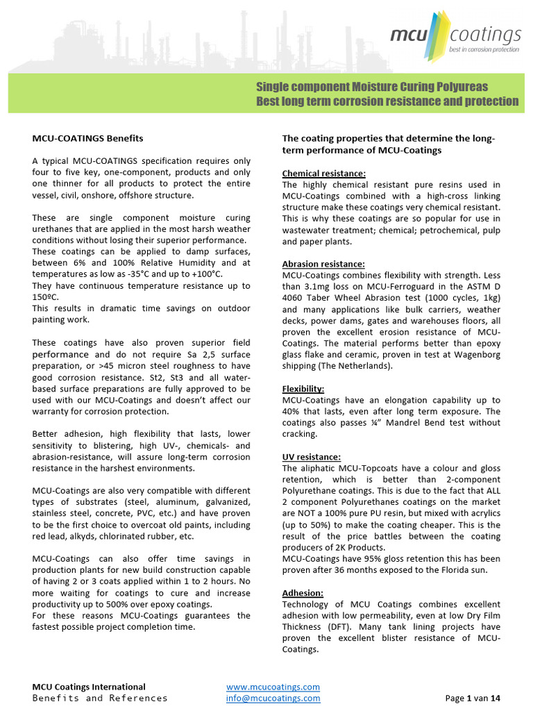 MCU Coatings: Superior Corrosion Protection | PDF | Coating | Corrosion