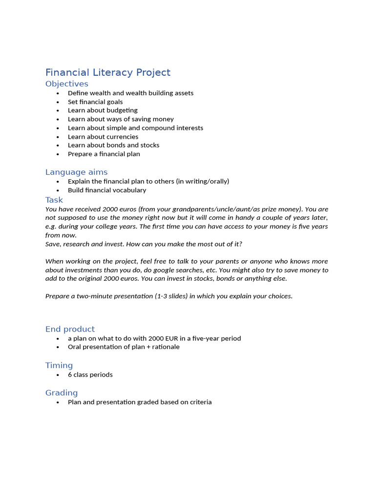 Financial Literacy Project Description | PDF