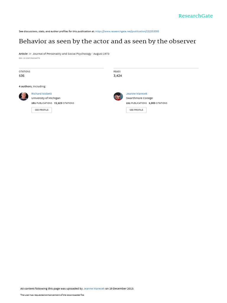 Behavior As Seen by The Actor and As Seen by The O-1 | PDF | Experiment ...