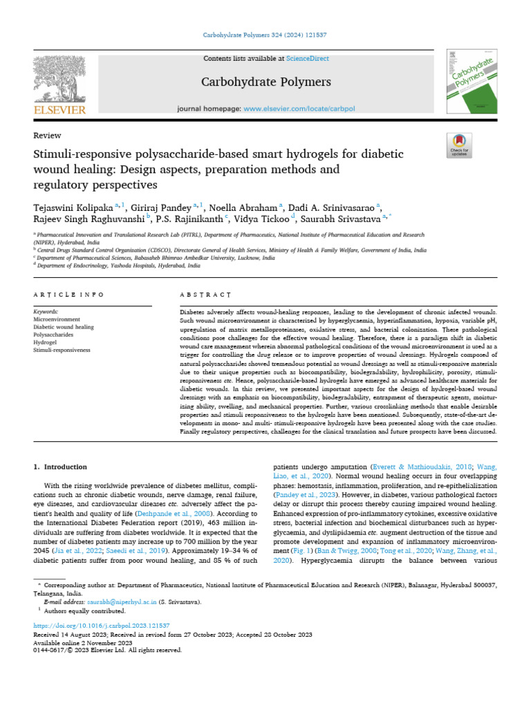 3 Carbohydrate Polymers | PDF | Wound Healing | Reactive Oxygen Species