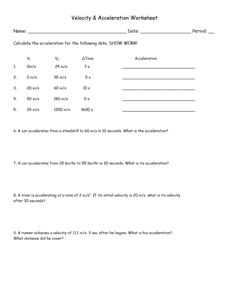 Velocity & Acceleration Worksheet Answers | PDF | Acceleration | Velocity