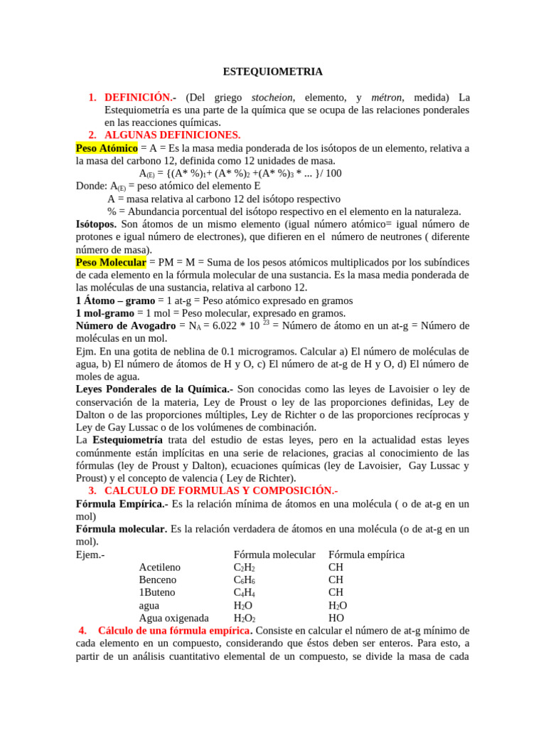 Introducción a la Estequiometría Química | PDF | Estequiometría | Mole ...