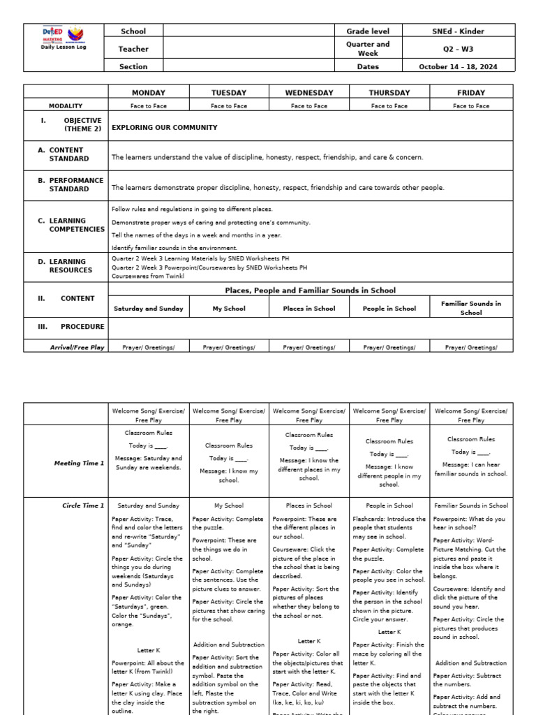 SNEd Kinder - DLL Matatag Q2 W3 | PDF | Behavior Modification | Learning