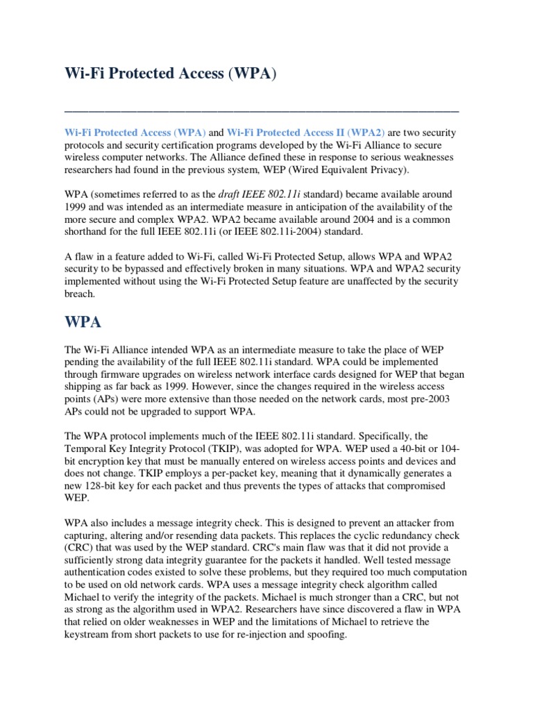 Introduction To WPA, WPA-2 & WEP | PDF | Wi Fi | Telecommunications ...