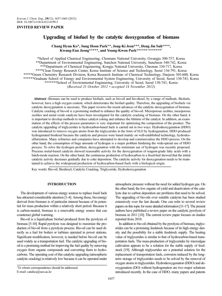 Catalytic Deoxygenation of Biomass Biofuels | PDF | Catalysis | Pyrolysis
