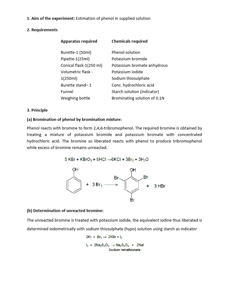 Estimating Phenol via Bromination Method | PDF | Titration | Chemistry