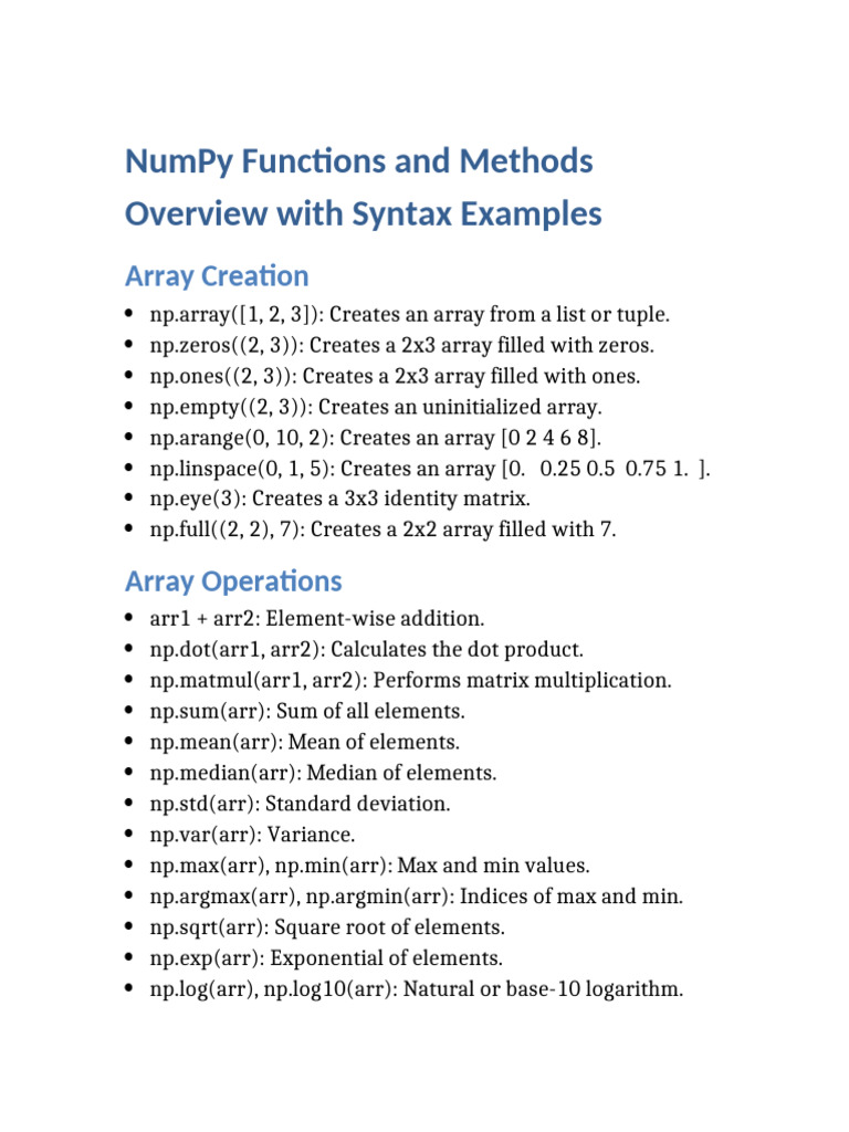 Numpy Functions With Examples | PDF