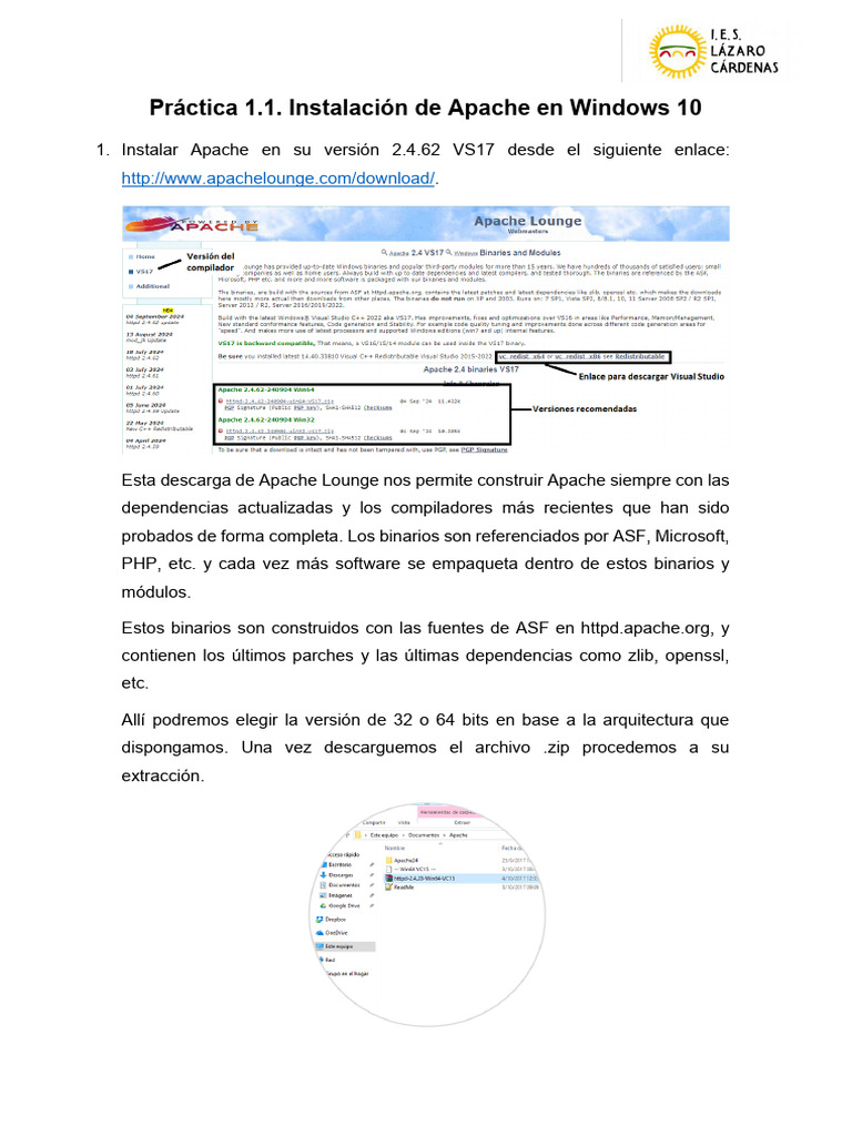 Práctica 1.1. Instalación de Apache en Windows10 | PDF | Servidor HTTP Apache | Archivo de ...