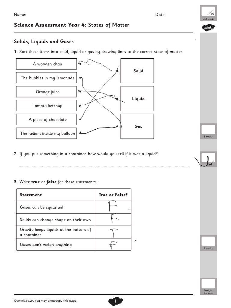 Year 4 States of Matter End of Unit Assessment | PDF