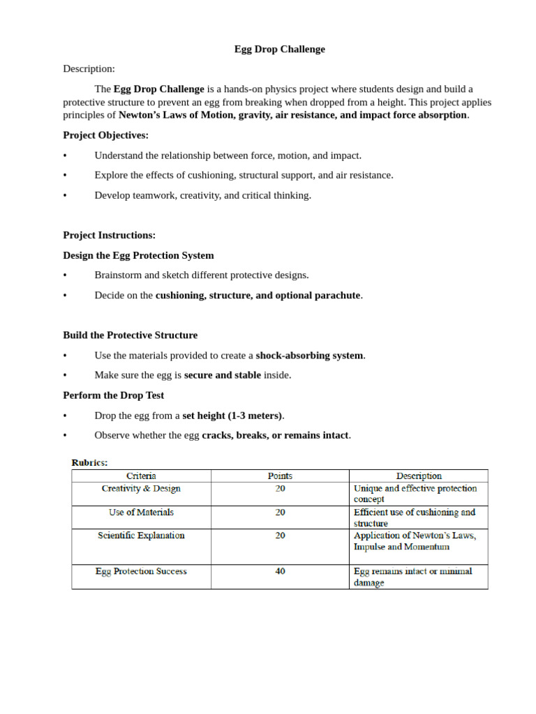 Egg Drop Challenge Lesson Plan | PDF