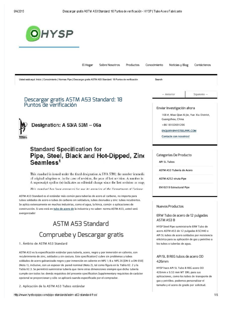 Astm A53 | PDF | Acero | Tubería (transporte de fluidos)