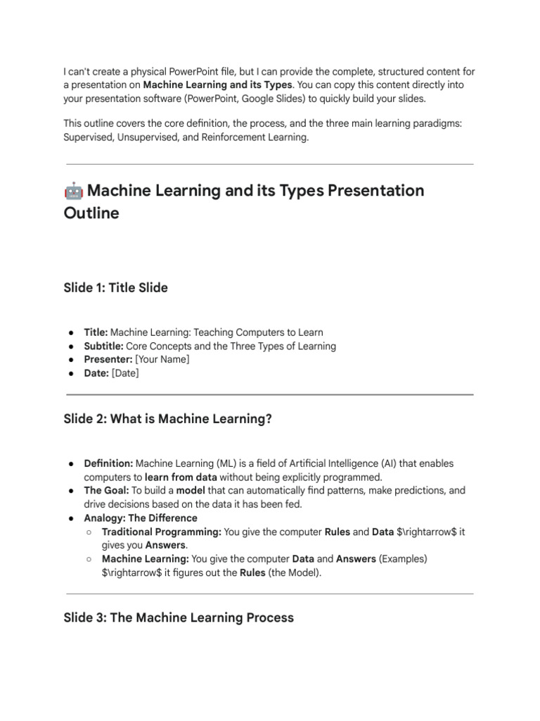 Presentation On Machine Learning and Types of Mac... | PDF | Machine Learning | Computational ...