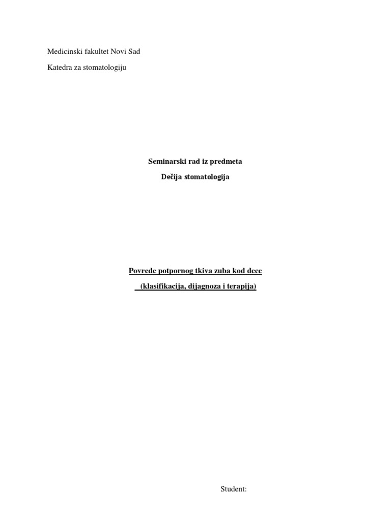 Povrede Poptornog Aparata Zuba | PDF