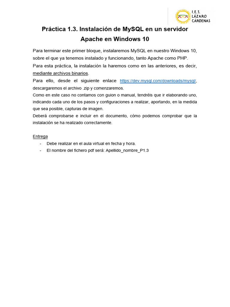 Práctica 1.3. Instalación y Guion de MySQL en Windows10 | PDF