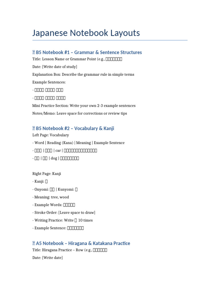 Japanese Notebook Layouts | PDF