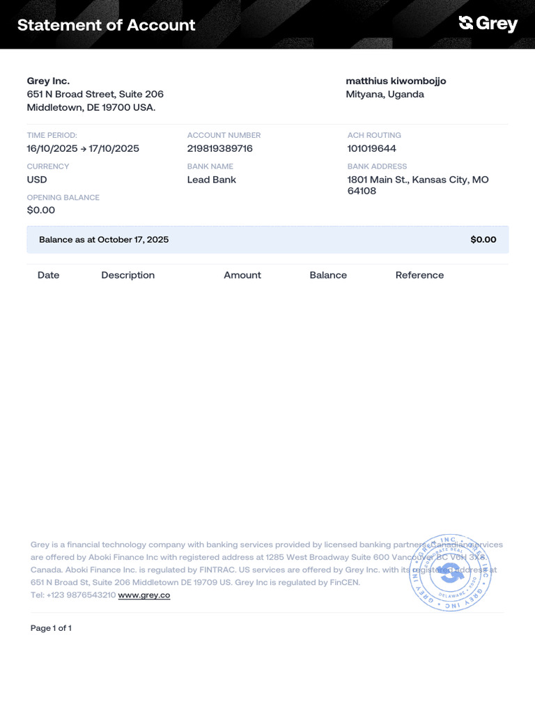 Grey Inc. Statement of Account Summary | PDF