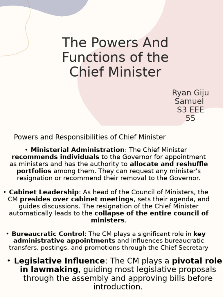 Powers and Functions of Chief Ministers | PDF | Government | Governance