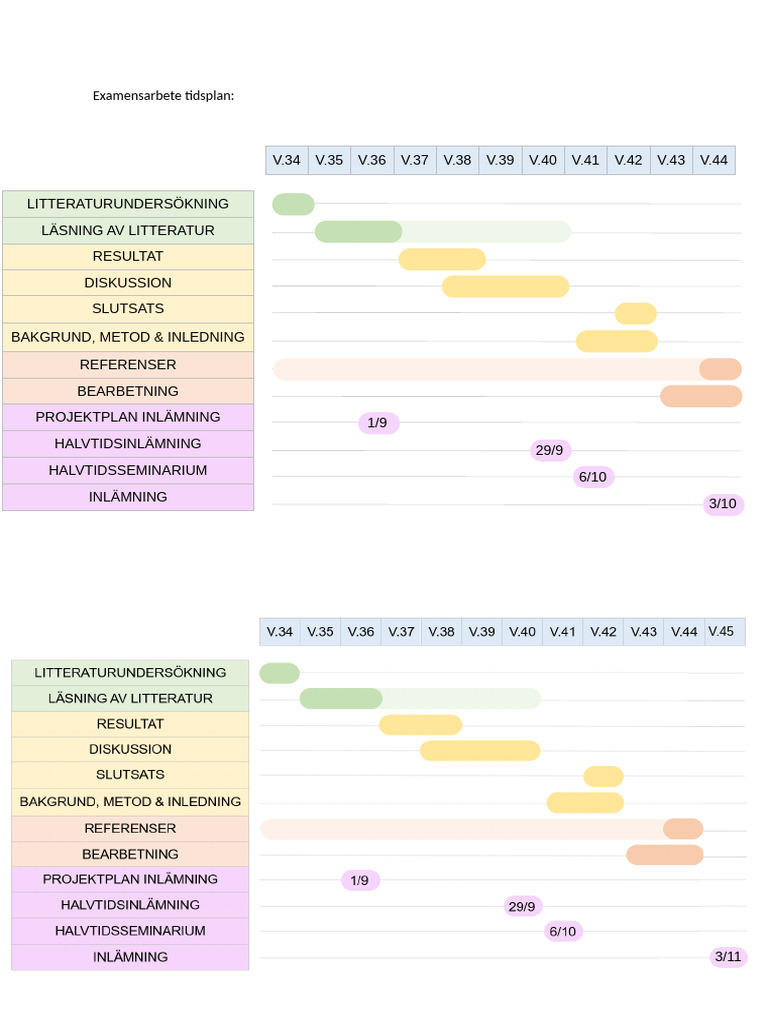 Examensarbete Tidsplan | PDF