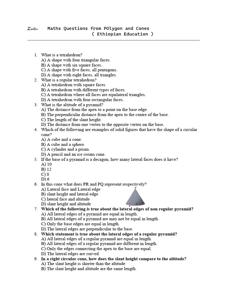 @TMHRT - Minister Maths Polygon and Cones Questions | PDF | Tetrahedron ...