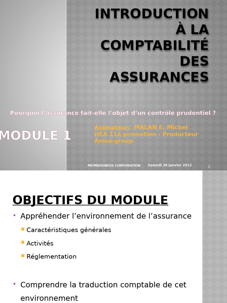 Introduction à la comptabilité des assurances | PDF