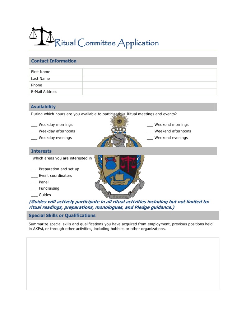 Ritual Committee Application Form | PDF | Career & Growth