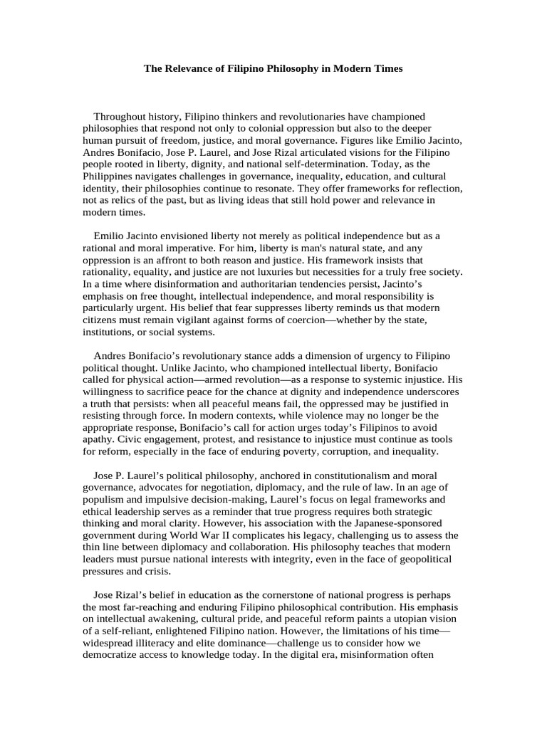 The Relevance of Filipino Philosophy in Modern Tim | PDF | Philippines ...