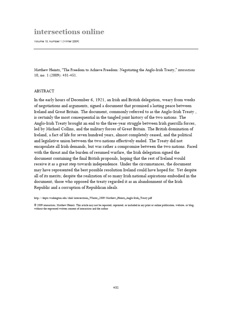 Matthew Heintz On The Anglo-Irish Treaty | PDF | Michael Collins (Irish ...