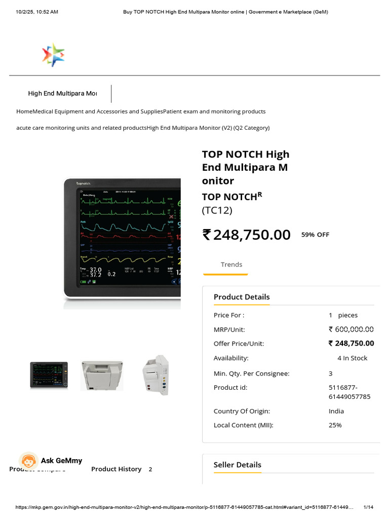 High End Multipara Monitor for Sale | PDF | Blood Pressure | Monitoring ...