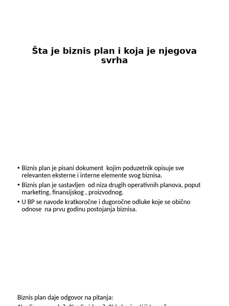 Šta Je Biznis Plan I Koja Je Njegova | PDF