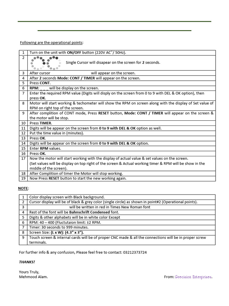 Touch Screen Orbital Shaker Electronic Mechanism Specifications. | PDF