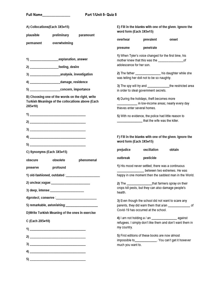 Part 1 Unit 5 Quiz 5 | PDF