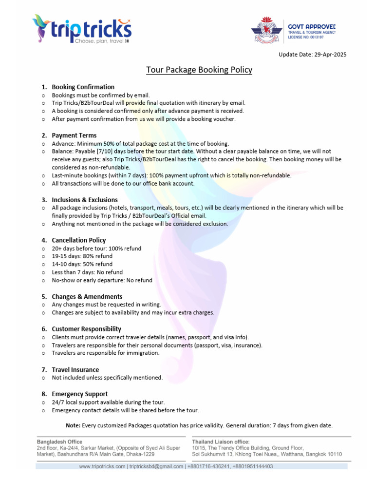 Tour Package Booking Policy | PDF