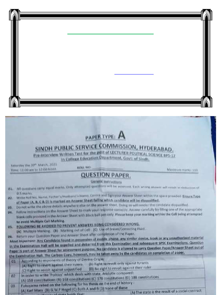 Lecturer Political Science Past Paper SPSC 2021 | PDF