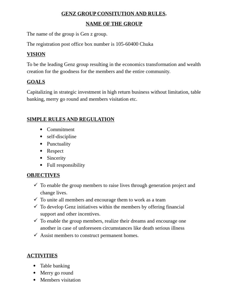 Gen Z Group Constitution and Rules | PDF | Quorum | Cheque