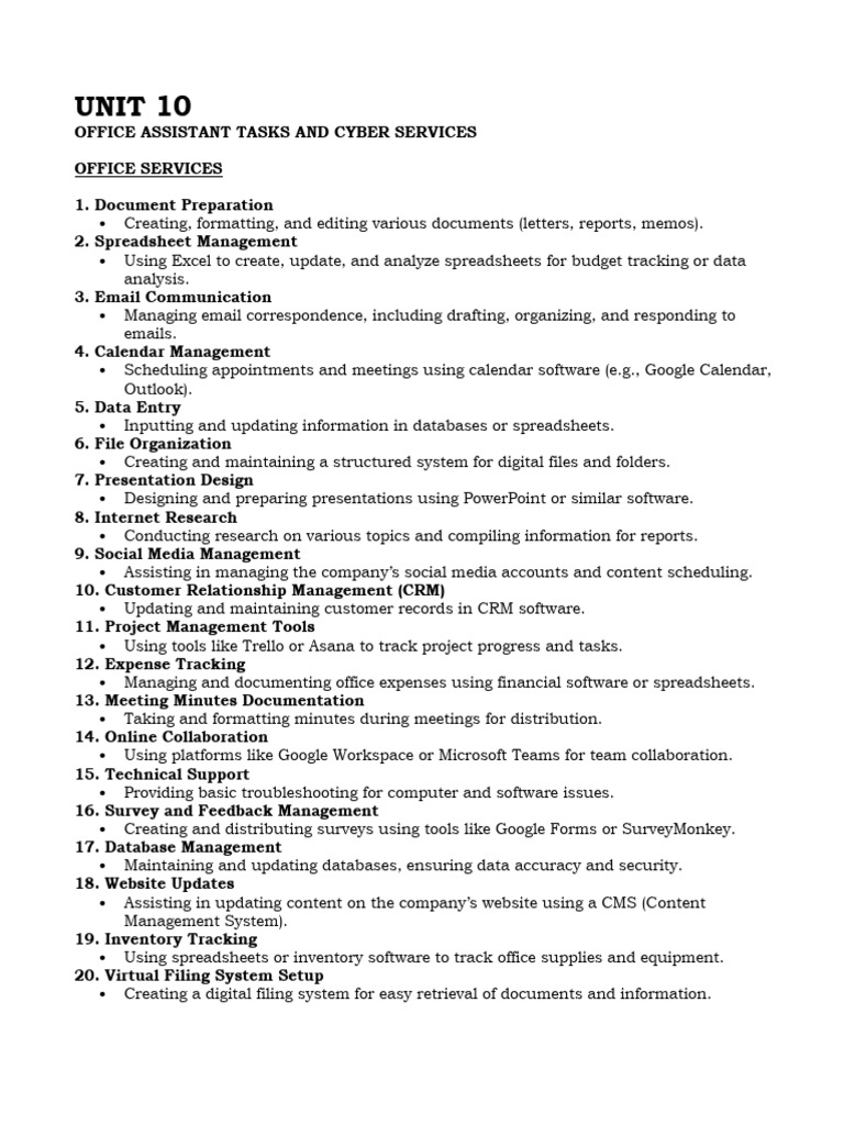 UNIT 10 Office Clerk Tasks and Cyber Cafe | PDF | Internet | Spreadsheet