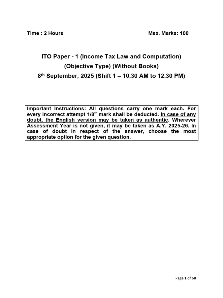 Income Tax Law Exam Paper 2025 | PDF | Indexation | Capital Gains Tax