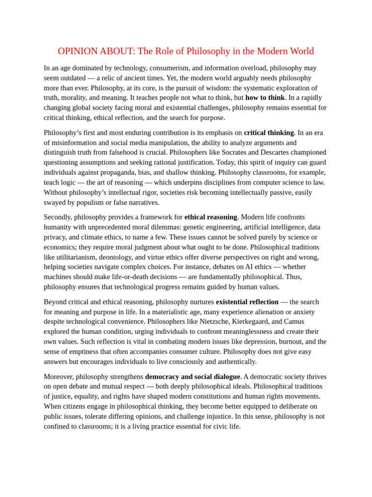 OPINION ABOUT The Role of Philosophy in The Modern World | PDF ...