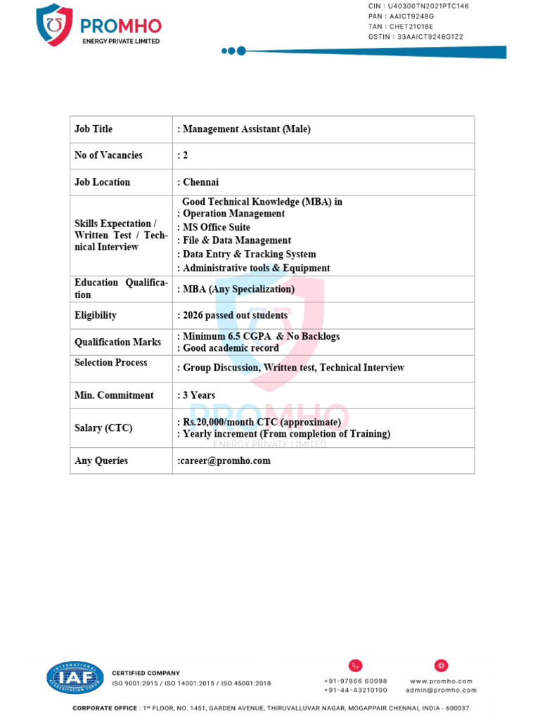 Management Assistant JD Rev | PDF
