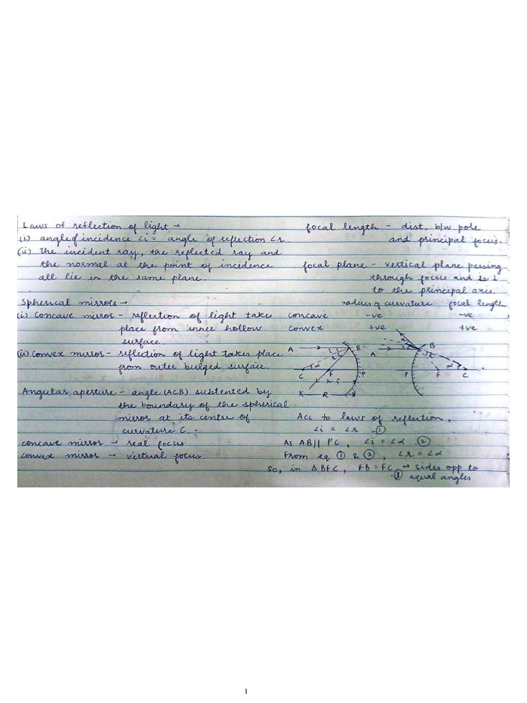 Ray Optics Handwritten Notes | PDF