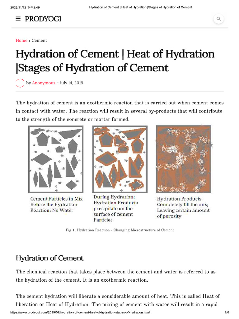 Hydration of Cement | PDF