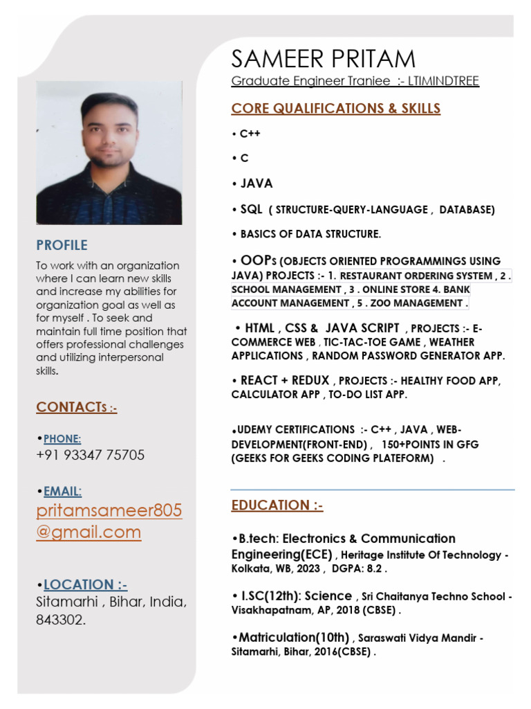 Sameer Pritam Resume Hritgn | PDF | Computing | Software Engineering