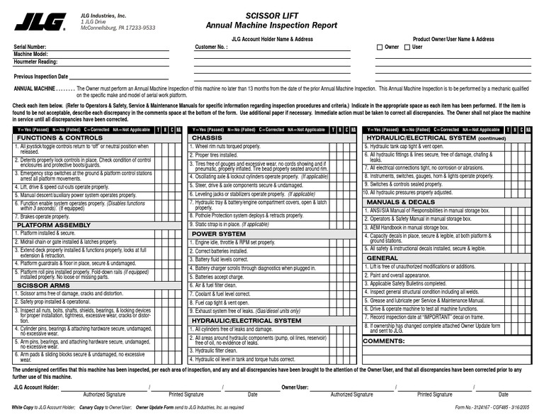 Annual scissor lift inspection report | PDF | Elevator | Tire