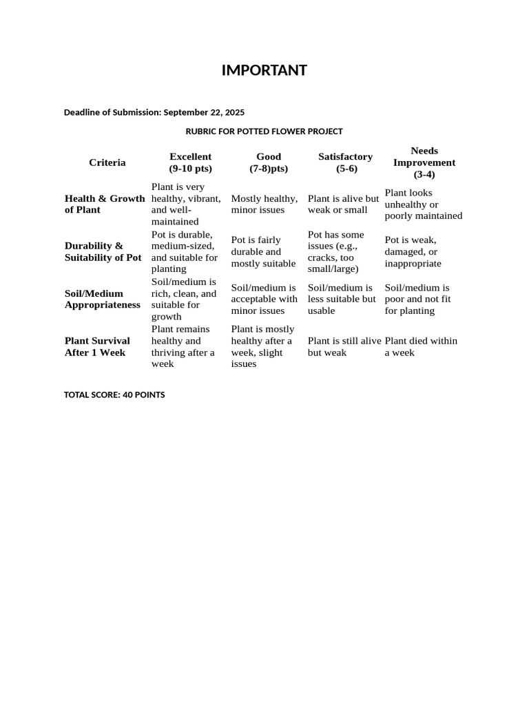Rubrics For Flower and Arts and Craft | PDF