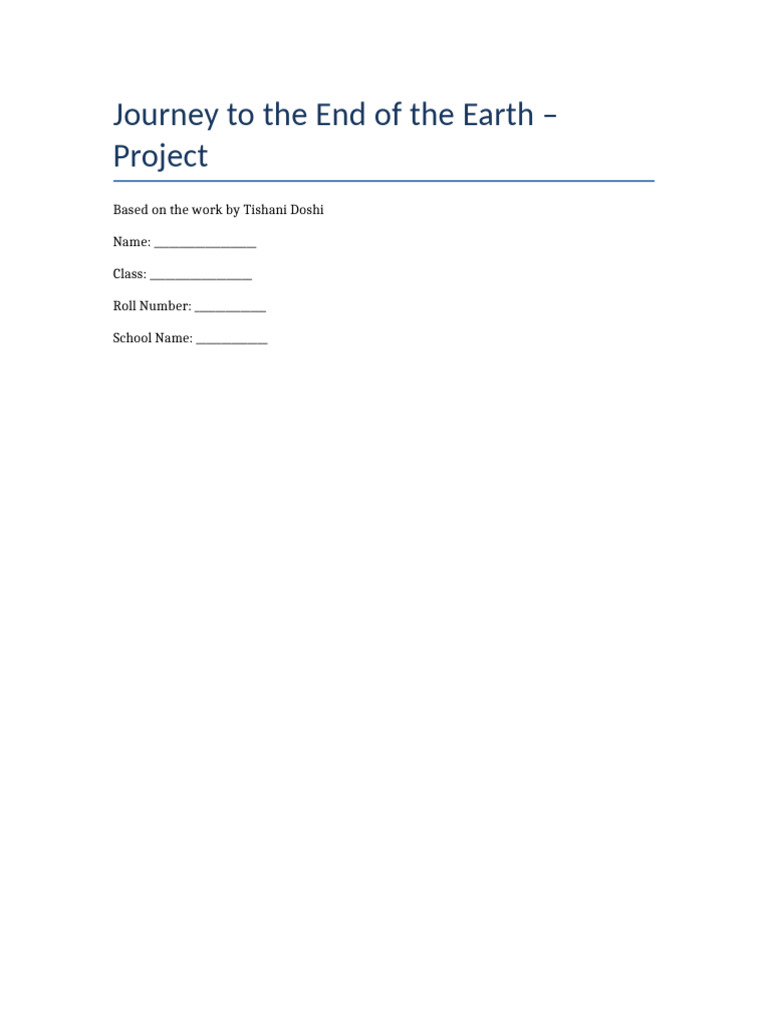 Journey To The End of The Earth Project | PDF