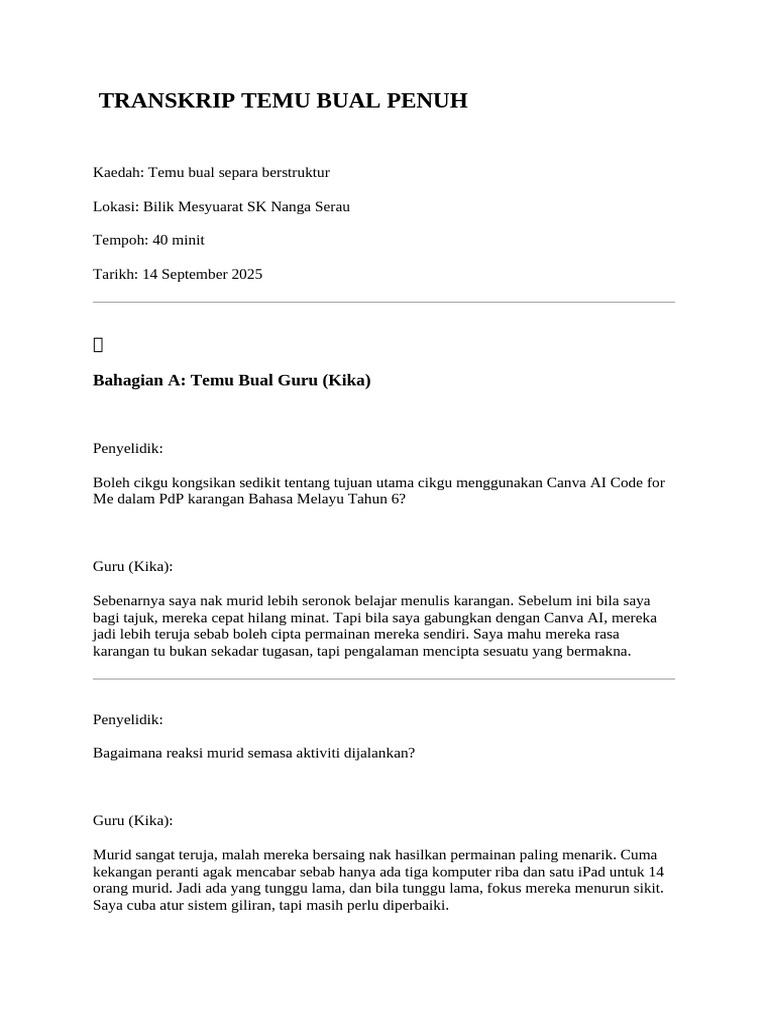 Transkrip Temu Bual Penuh | PDF