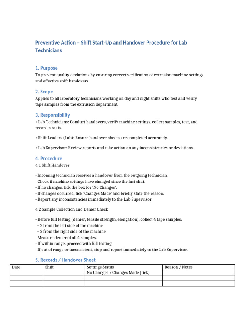 Preventive Action Lab Technicians Fillable | PDF